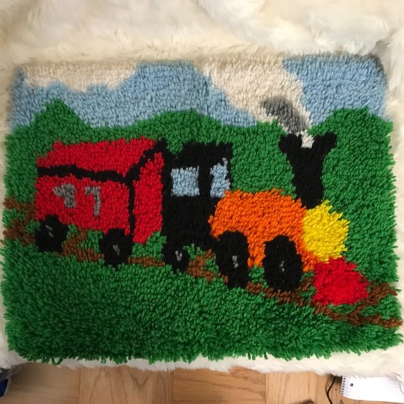 Hand Crafted | Wall Decor | Vintage Train Latch Hook Wall Hanging Or ...